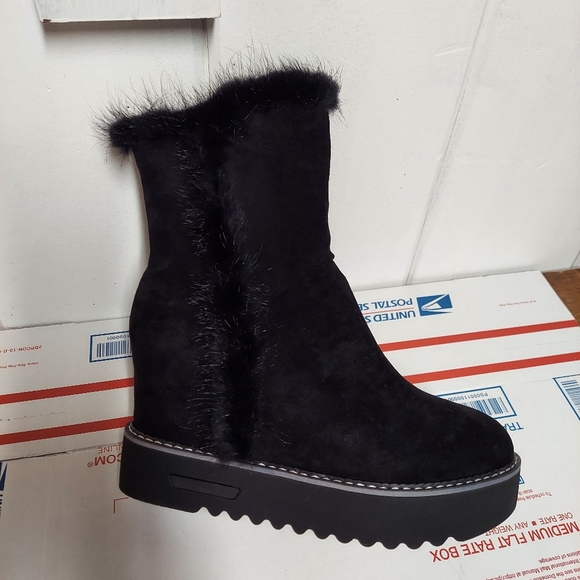 jivana | Shoes | Womens Snow Wedge Winter Warm Faux Fur Ankle Boots ...